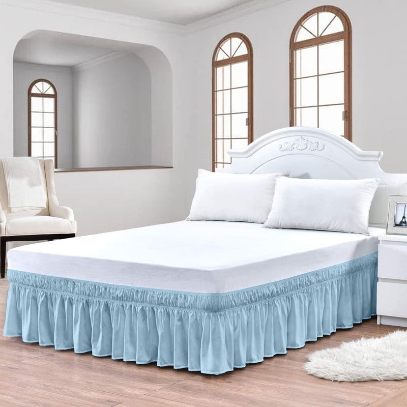 CCNY Wrap Around Bed Skirt Queen Light Blue Color 21" Tailored Drop ...