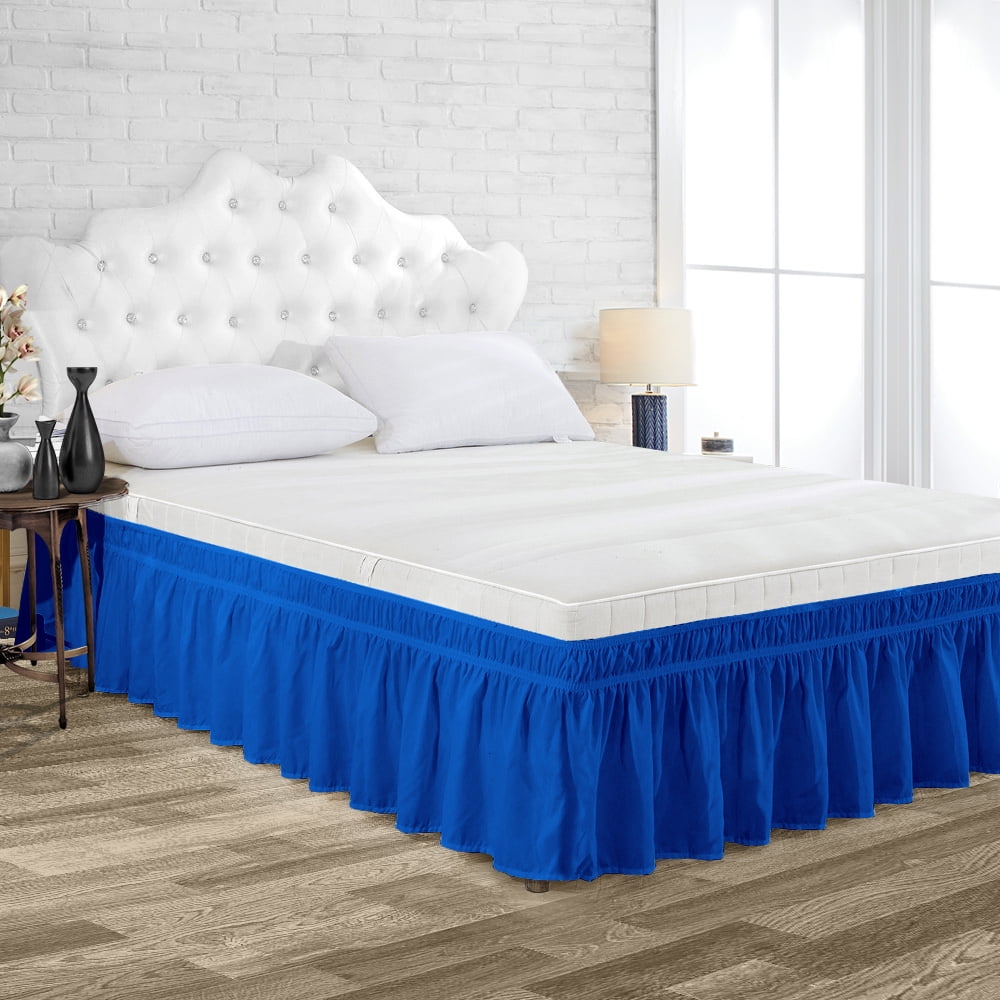 CCNY Wrap Around Bed Skirt Queen Royal Blue Color 21" Tailored Drop ...