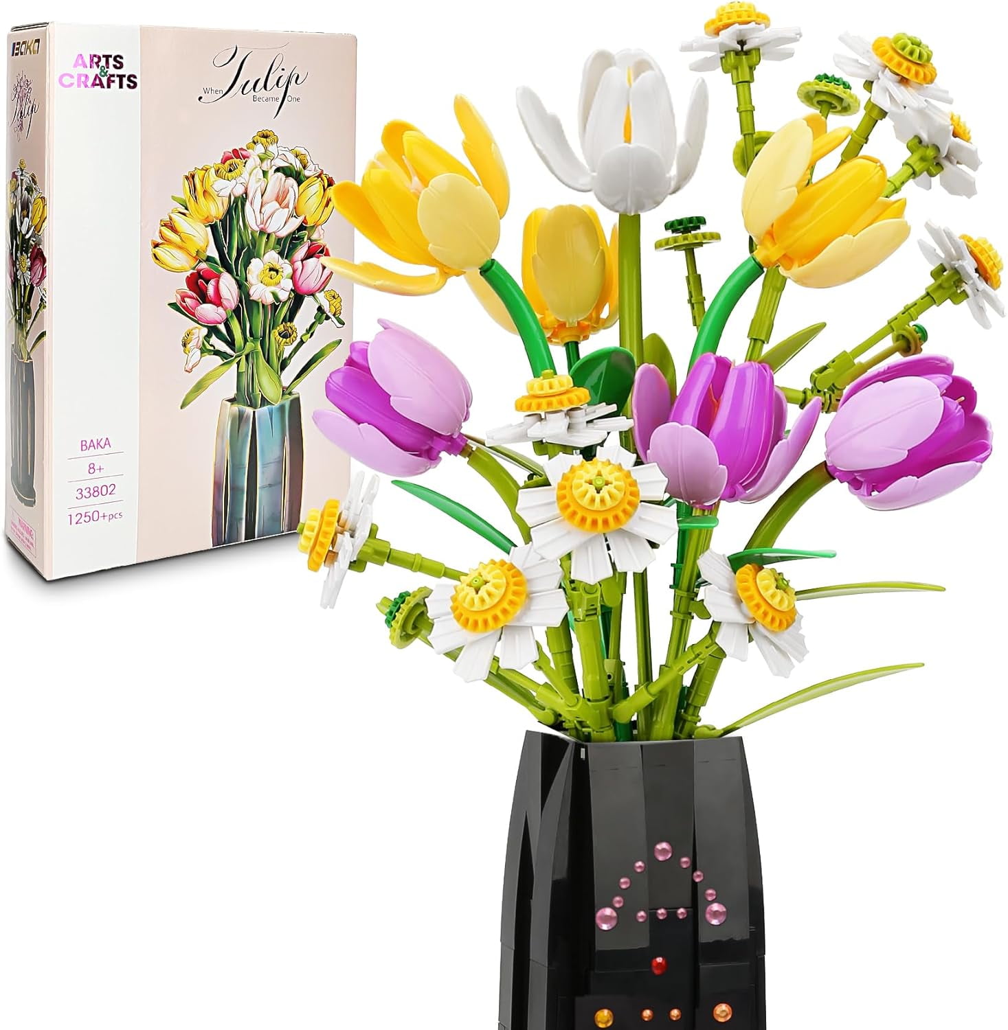 CCNZZITSHT Building Block Flower Bouquet Set, 1250 Pieces, Artificial ...