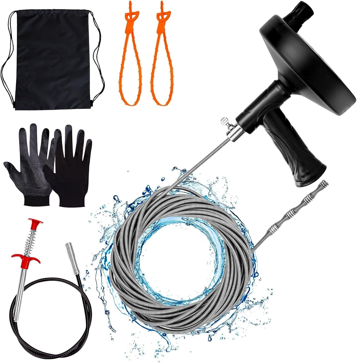 CCNZZITSHT Drain Snake Auger 33 Feet, Plumbing Snake Drain Hair Clog ...