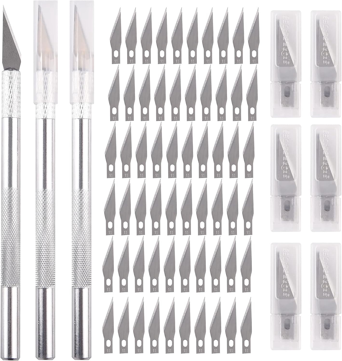 CCNZZITSHT Precision Hobby Knife Set, 3 Metal Pens Handles+ 63 Spare ...