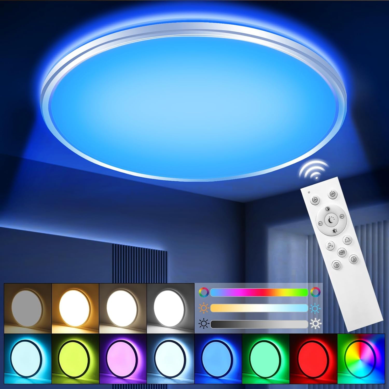 CCNZZITSHT RGB LED Ceiling Light Dimmable with Remote Control，48W ...