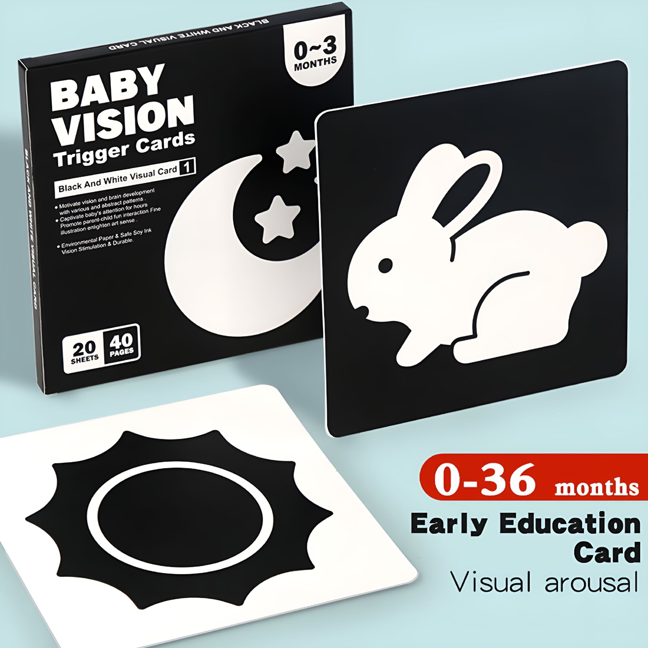 CCOCC 1 Box Baby Black White Cards Infants High Contrast Flash Card 0-3 Months Newborns Visual ...