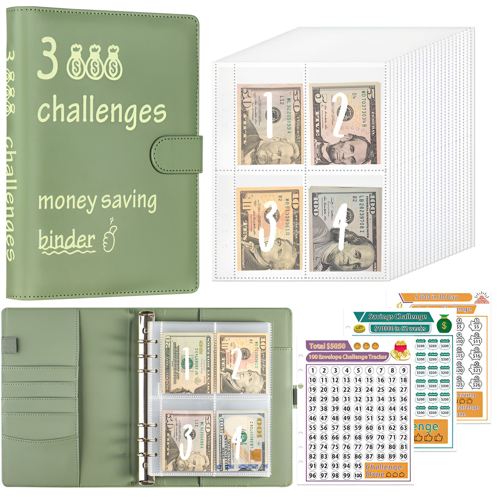 CCOCC 100 Day Savings Challenge Binder,Silky Feel and Abrasion-Proof Material Budget Binder with ...
