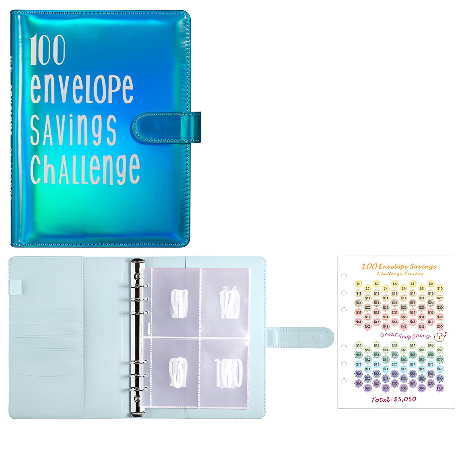 CCOCC 100 Day Savings Challenge Binder,Vibrant Hologram-Effect Surface ...