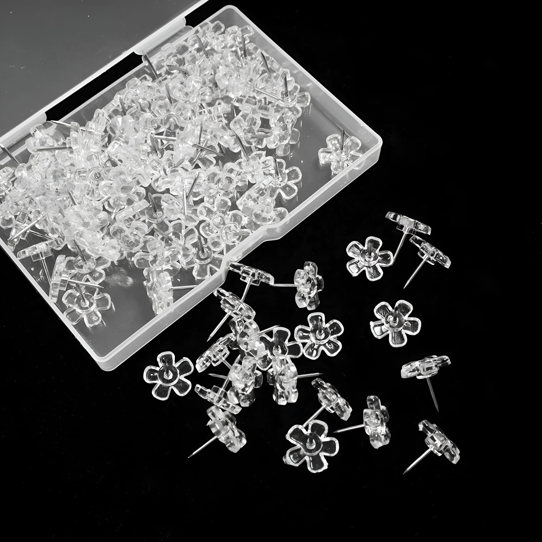 CCOCC 100 Pieces Clear Push Pin Plastic Flat Flower Head Thumb Tack ...