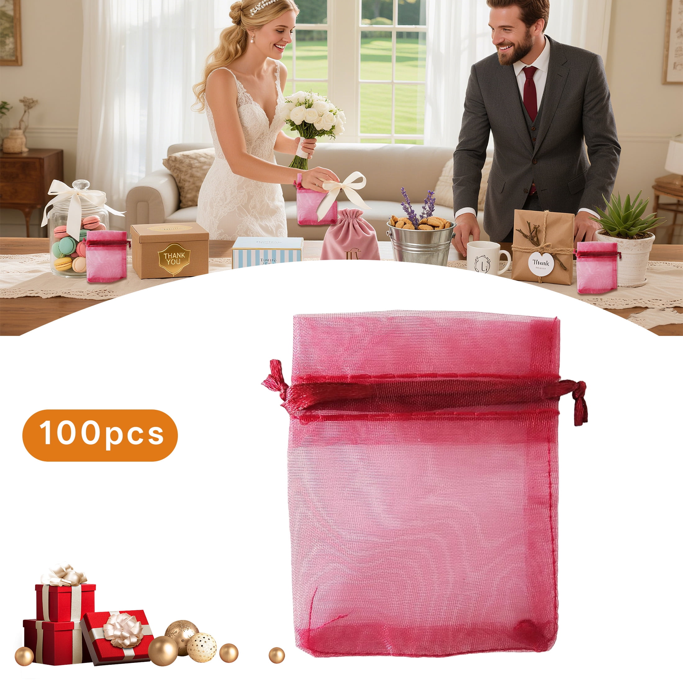 CCOCC 100Pcs Organza Bags,Drawstring Closure Small Mesh Bags Drawstring ...