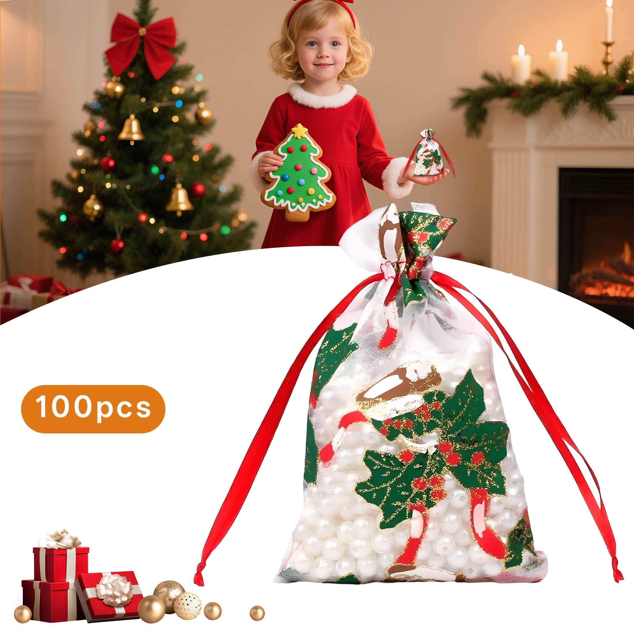 CCOCC 100Pcs Organza Bags,Jingle Bells Mesh Bags,4x6in Mesh Bags ...