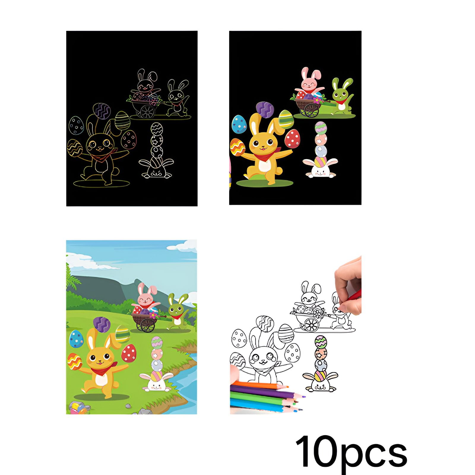 CCOCC 10Pcs Scratch Art Kit,Detail Drawing Scratch Paper for Kids,Odorless Water-Based Easter ...
