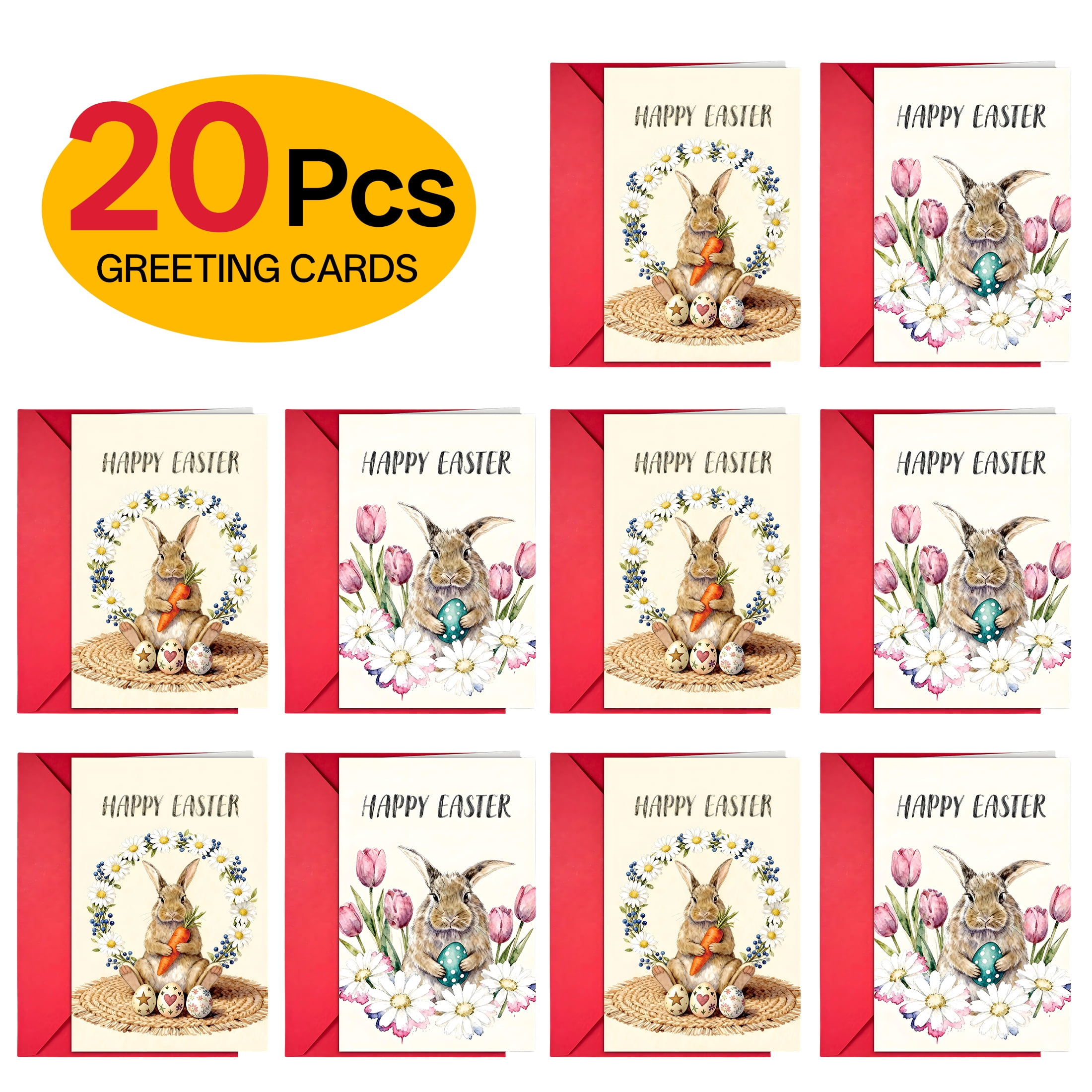 CCOCC 20 Sets Easter Greeting Cards,Bunny Flower Basket Easter Cards ...