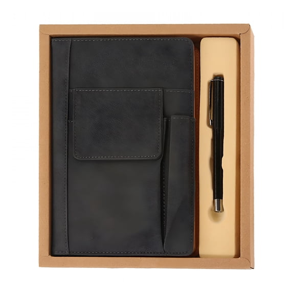 CCOCC 2026 New A5 Black Leather Book Cover with Pen Pockets,Reusable ...
