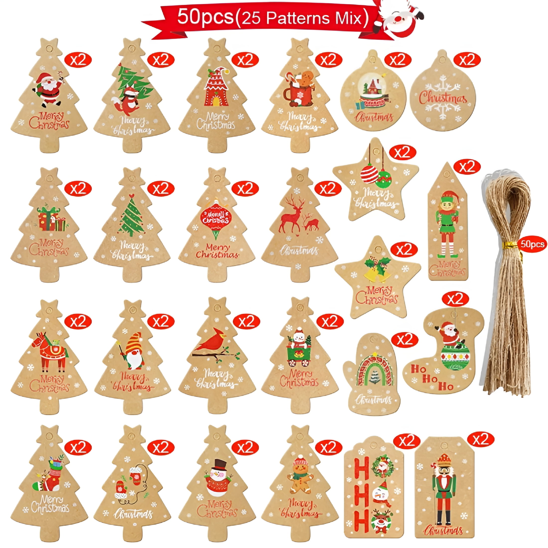 CCOCC 2026 New Christmas Gift Tags 50 Count with Untied String Brown ...