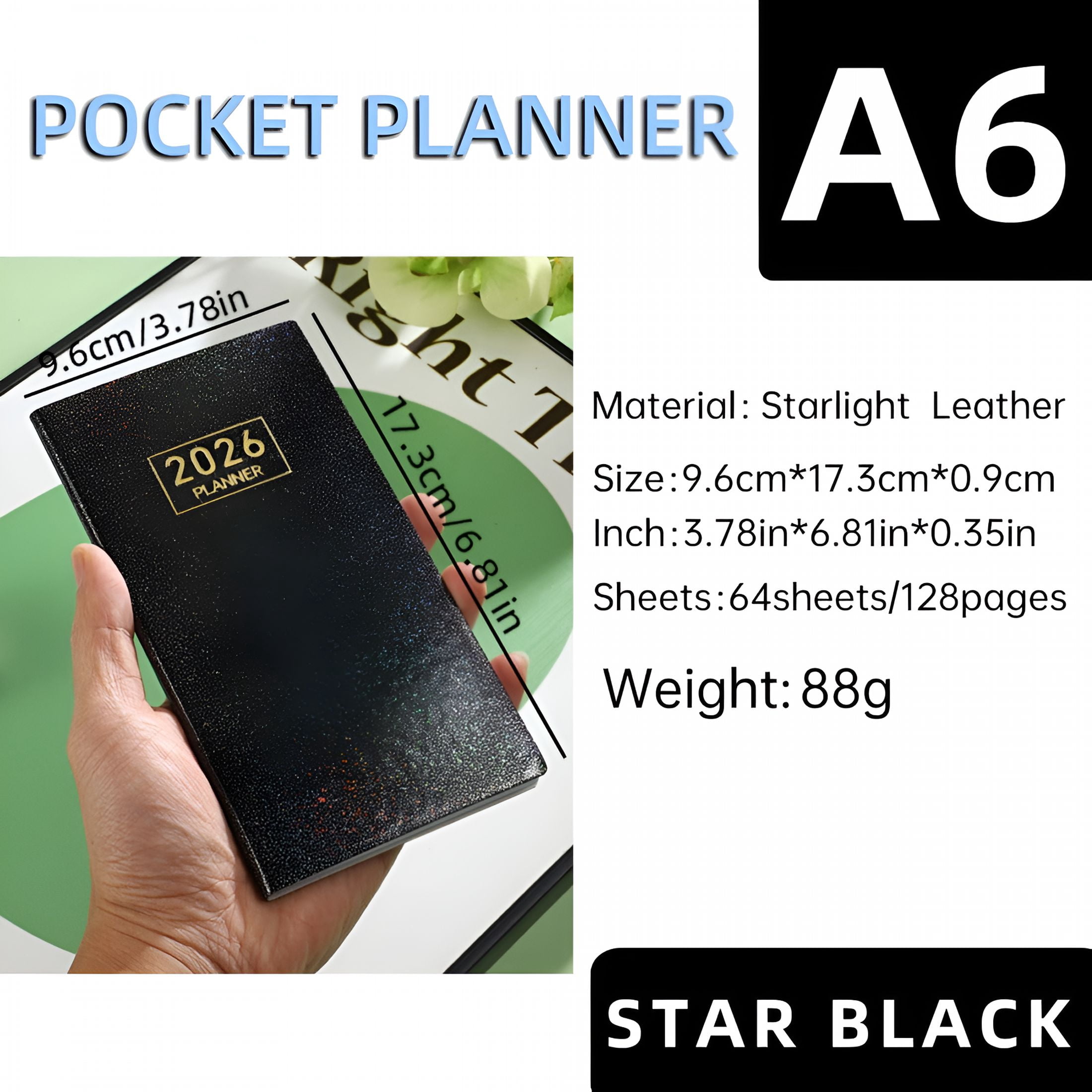 CCOCC 2026 Pocket Planner A6 Mini Weekly Planners 3.78" X 6.8" Black ...