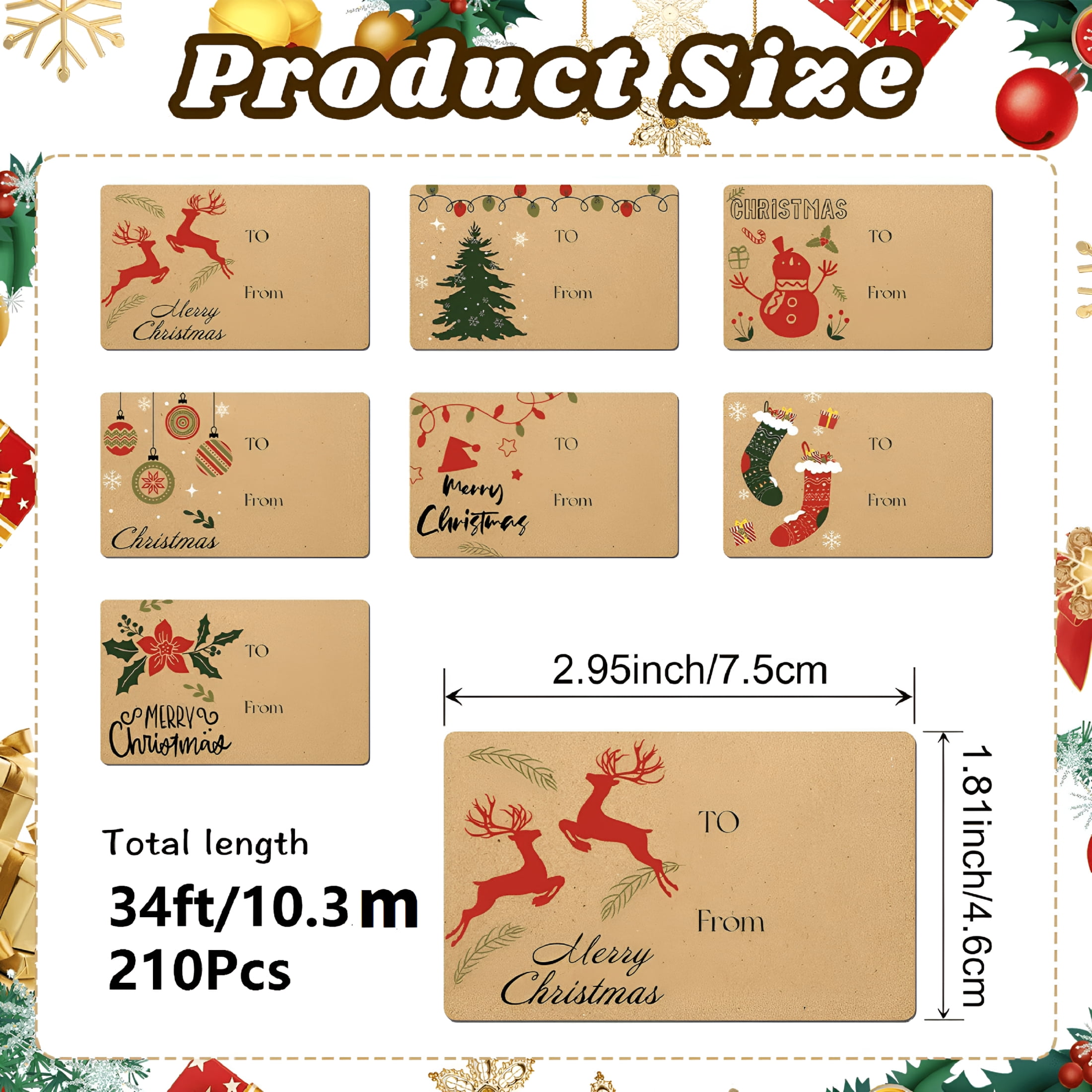 CCOCC 210Pcs Christmas Gift Tags Stickers-Self-Adhesive Name Tags for ...