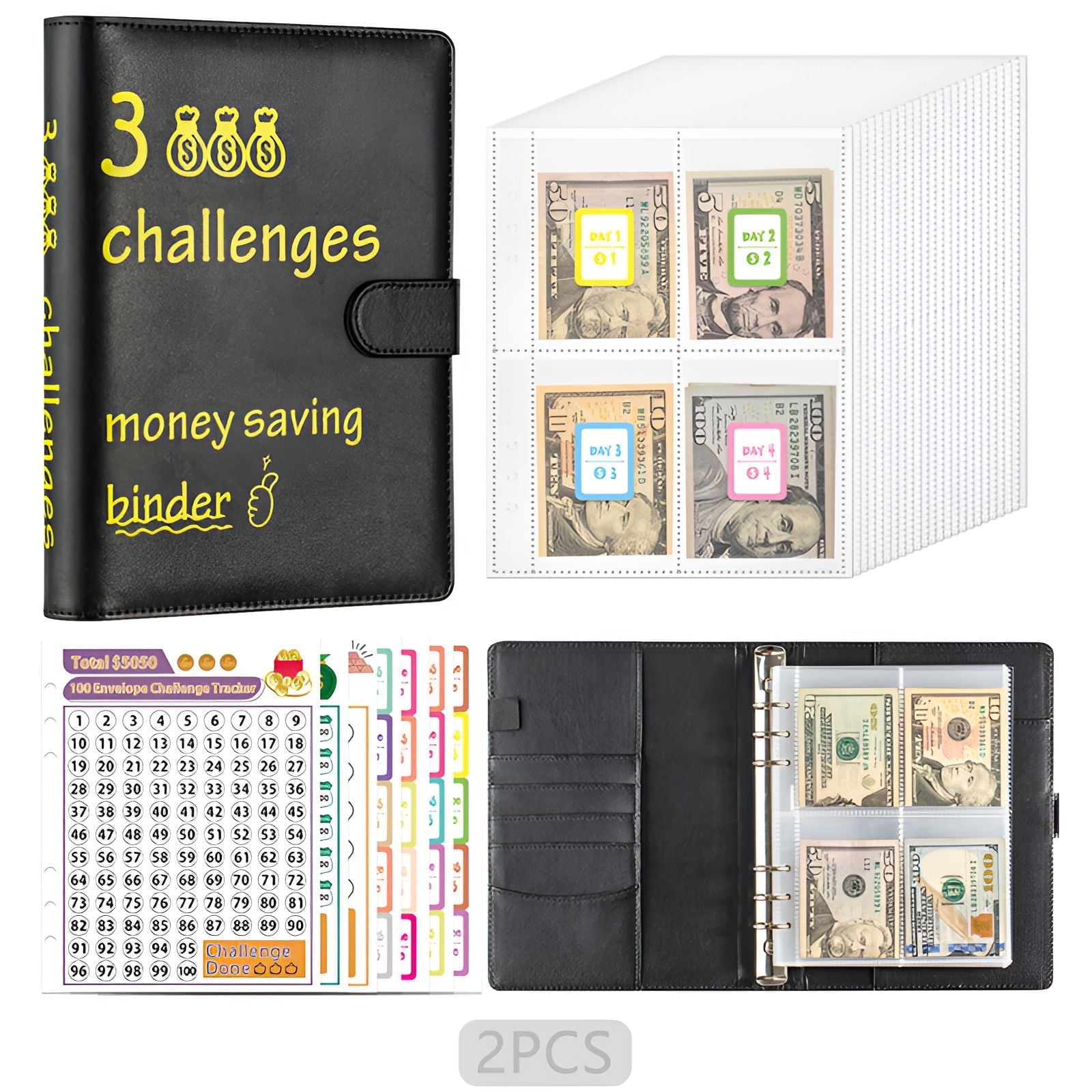 CCOCC 2Pcs 100 Day Savings Challenge Binder,Built-In Progress Tracking ...