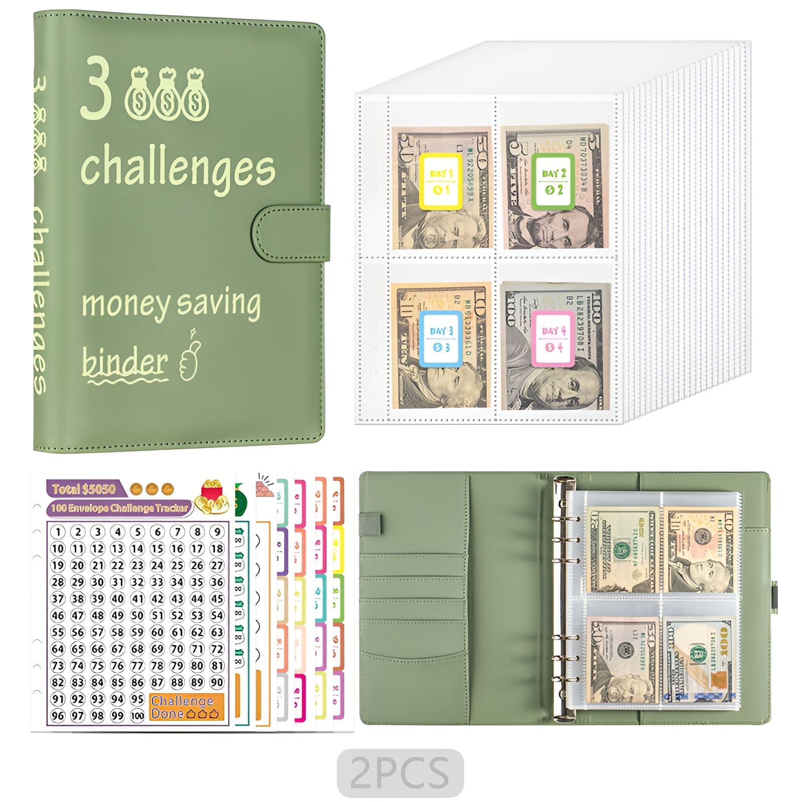CCOCC 2Pcs 100 Day Savings Challenge Binder,Comfortable Touch and Long ...