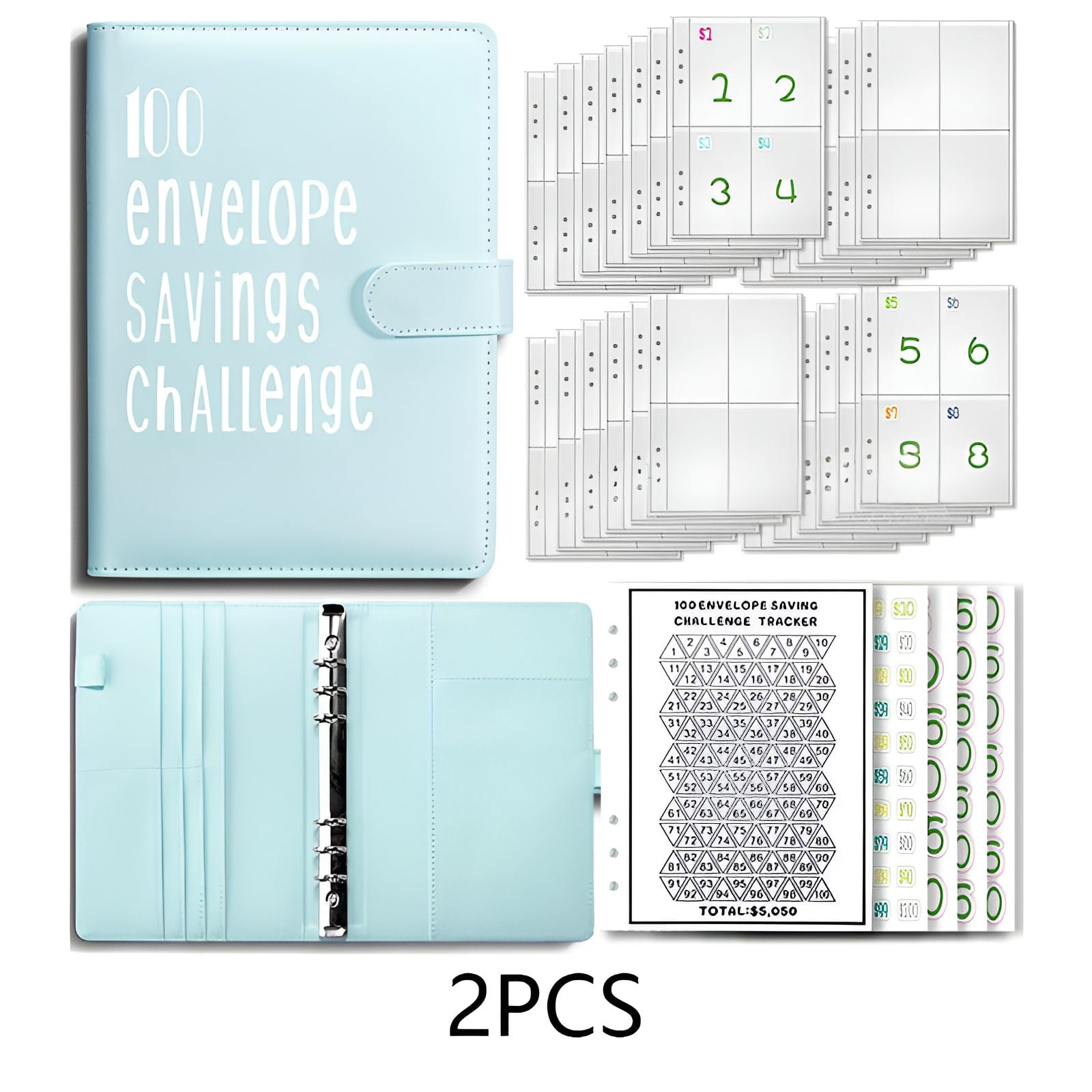 CCOCC 2Pcs 100 Day Savings Challenge Binder,Layered Card Sections and Organizer Bags Budget ...