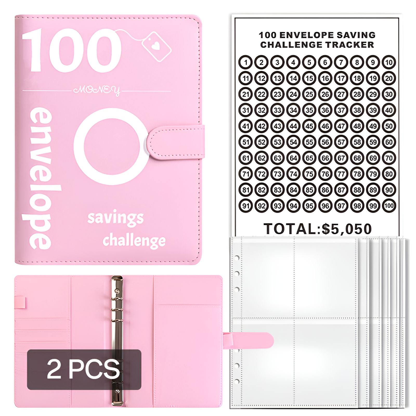 CCOCC 2Pcs 100 Day Savings Challenge Binder,Open-Ring Mechanism Money ...
