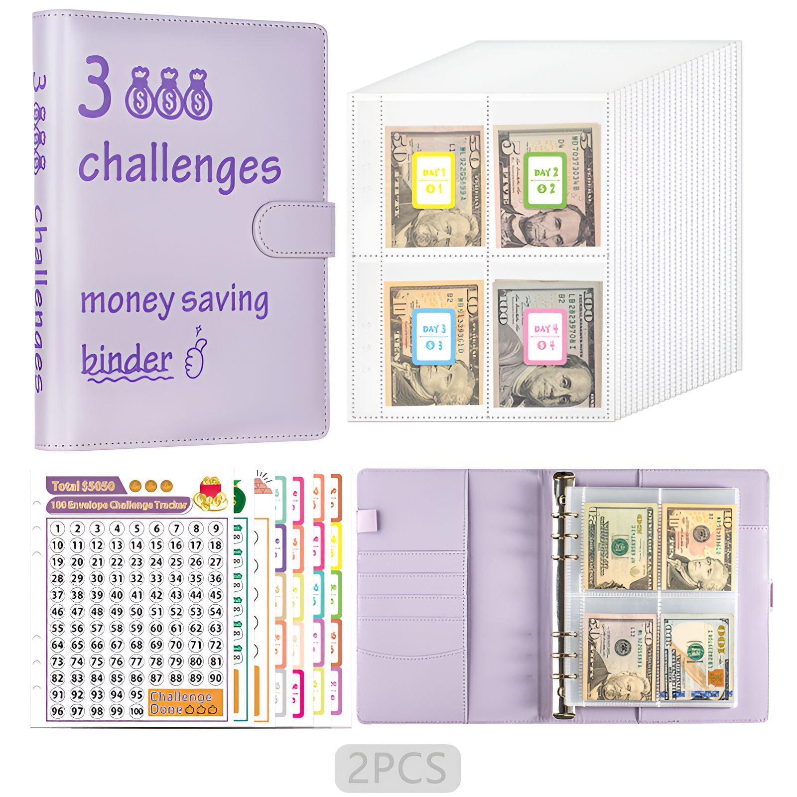 CCOCC 2Pcs 100 Day Savings Challenge Binder,Soft Feel and Wear ...