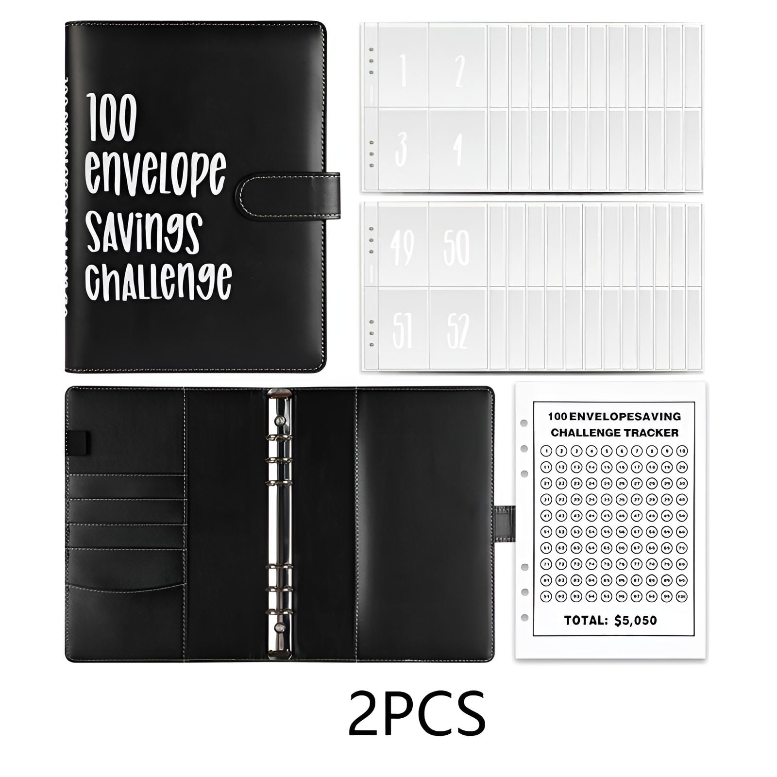CCOCC 2Pcs 100 Day Savings Challenge Binder,Tabbed Card Slots and Multi ...