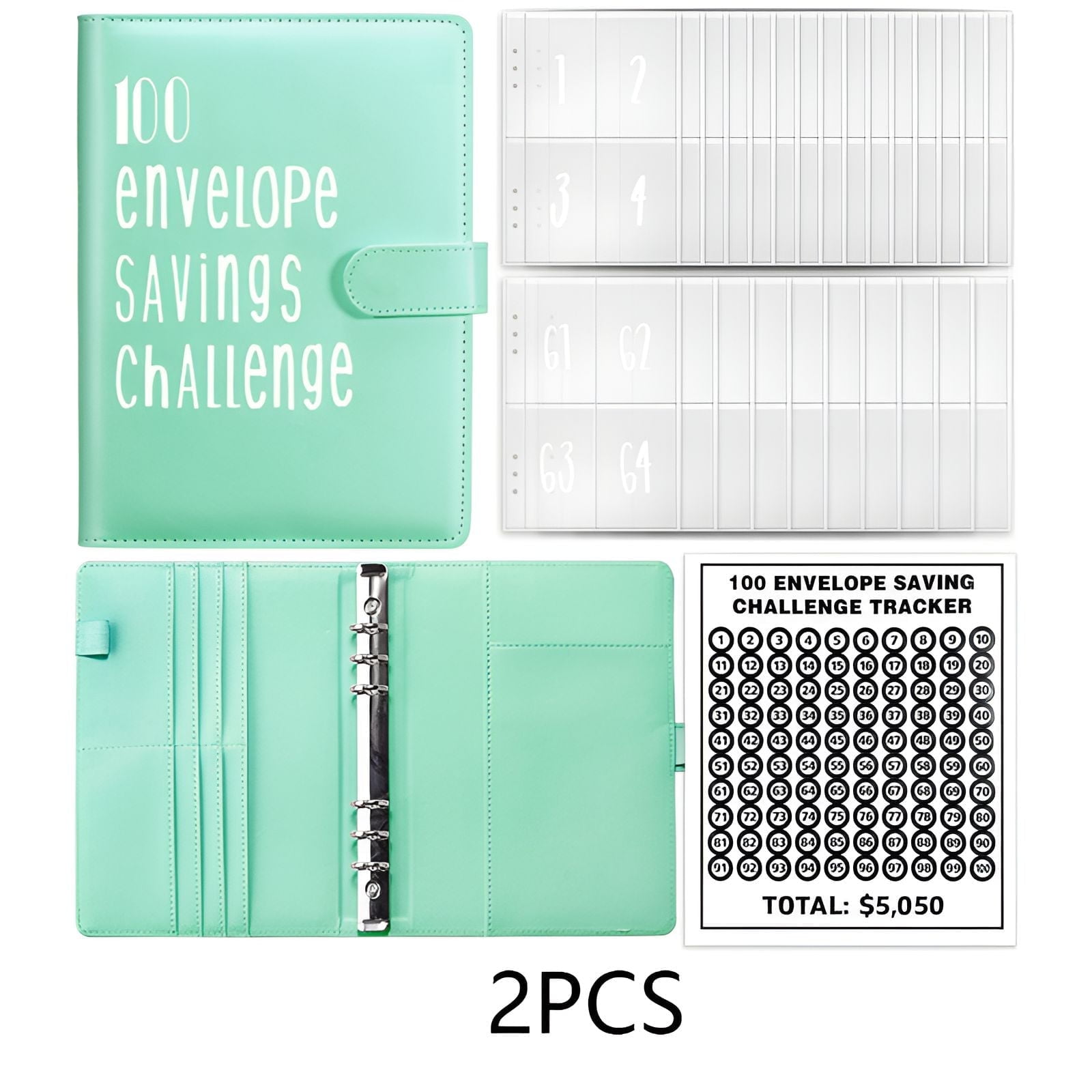 CCOCC 2Pcs 100 Day Savings Challenge Binder,Tabbed Card Slots and Multi ...