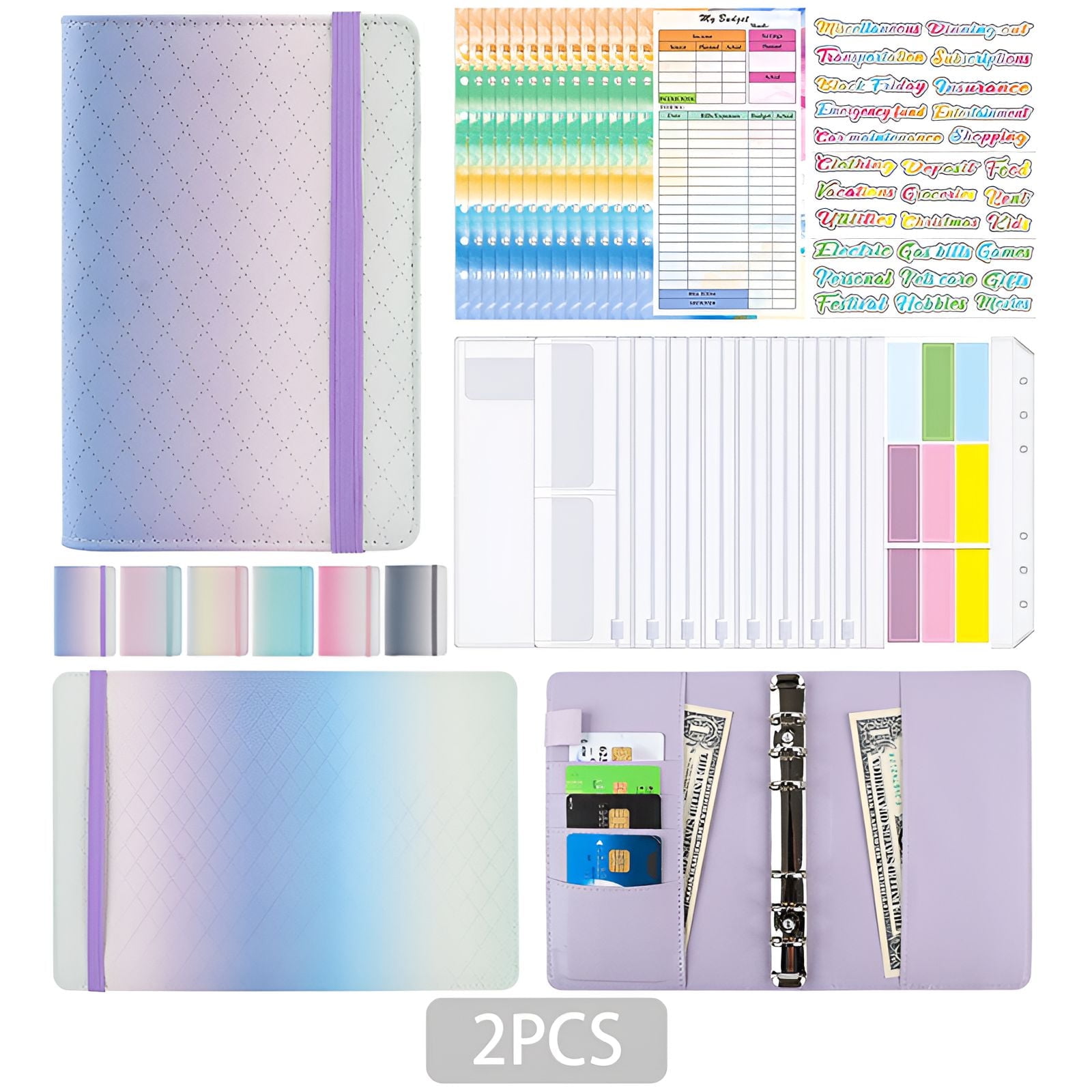 CCOCC 2Pcs Budget Binder,Assorted Format Finance Log Sheets Money Saving Book,Diamond-Stitched ...