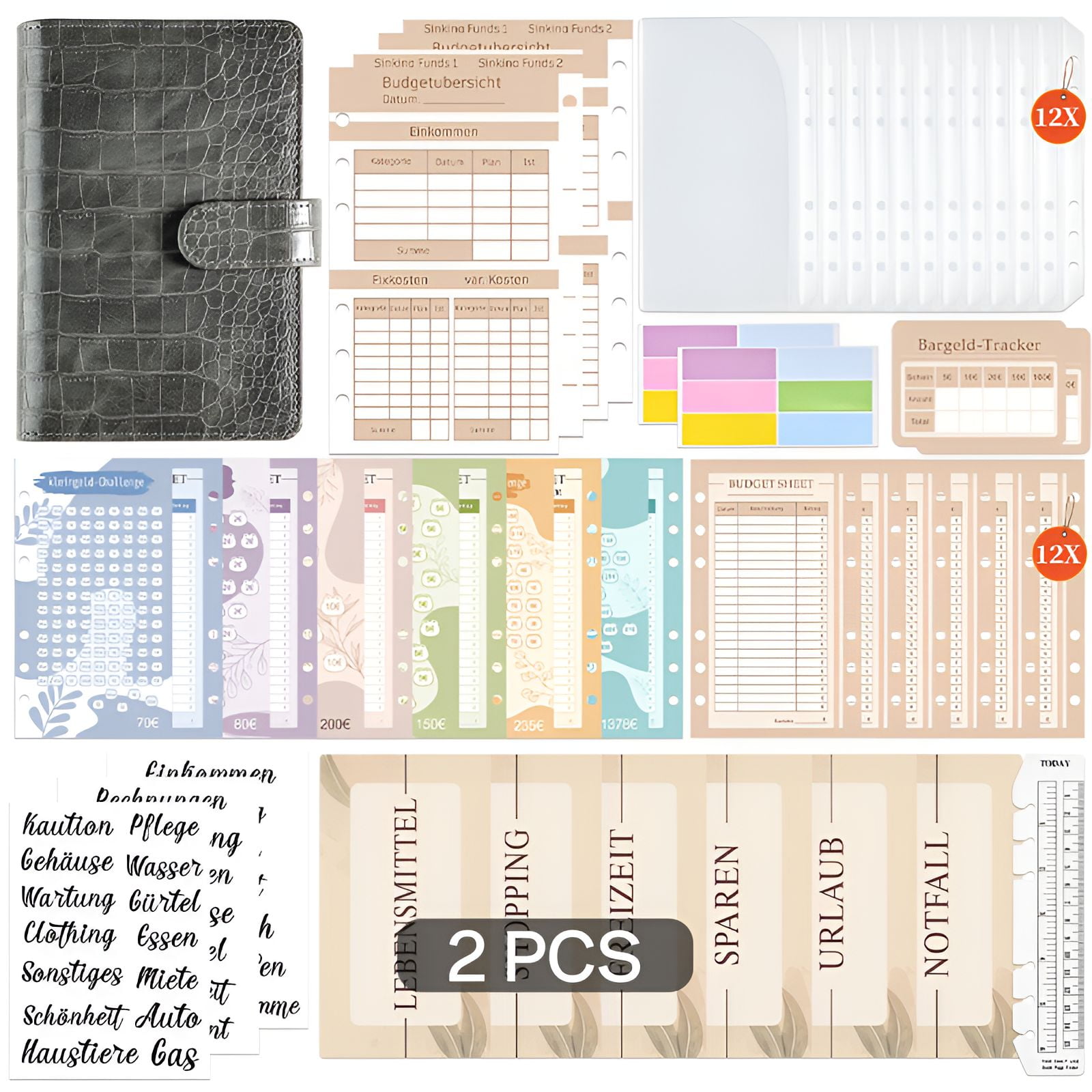 CCOCC 2Pcs Budget Binder,Croc-Replica Pu Leather Layer Money Saving ...