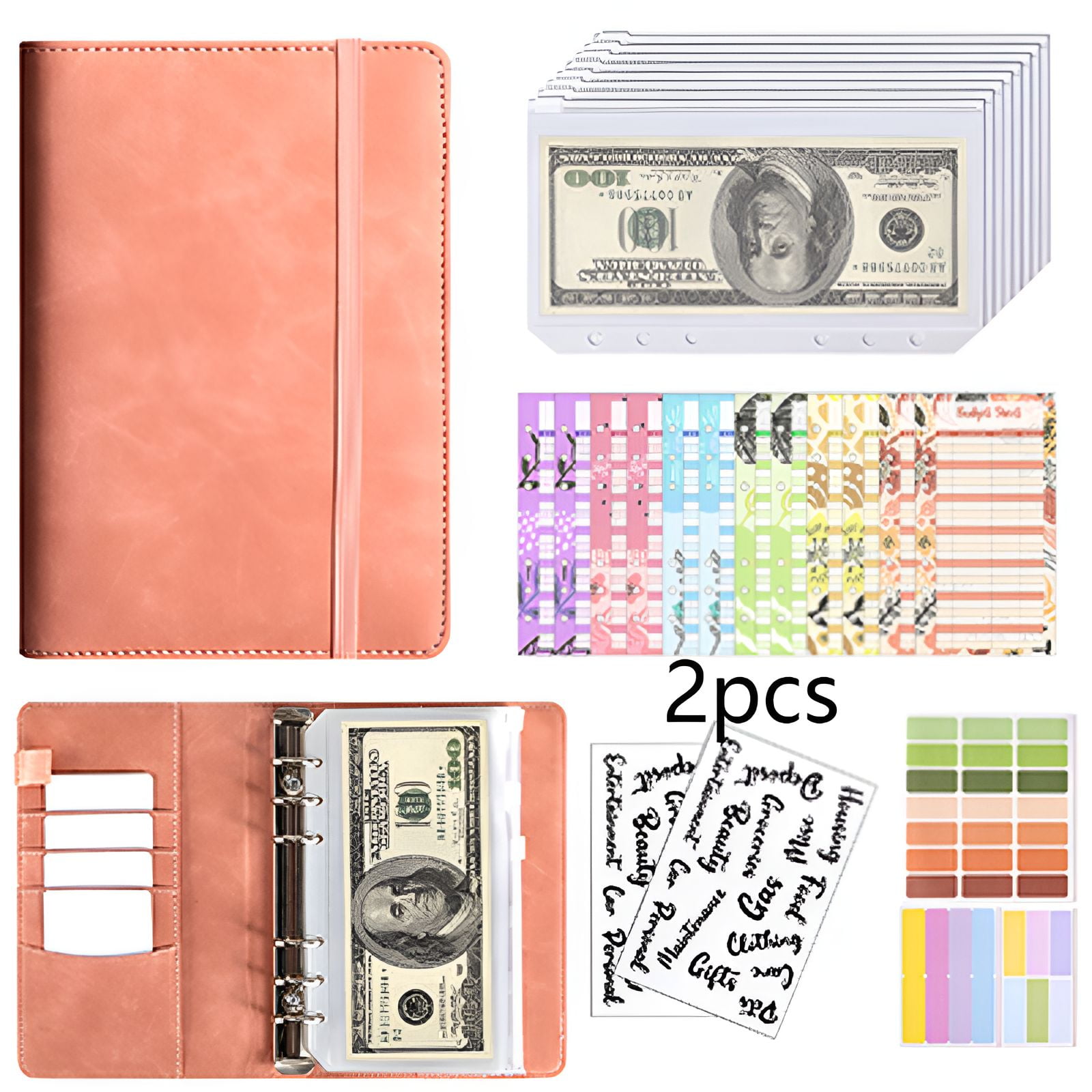 CCOCC 2Pcs Budget Binder,Delicate Touch and Rub-Resistant 100 Envelopes Money Saving Challenge ...