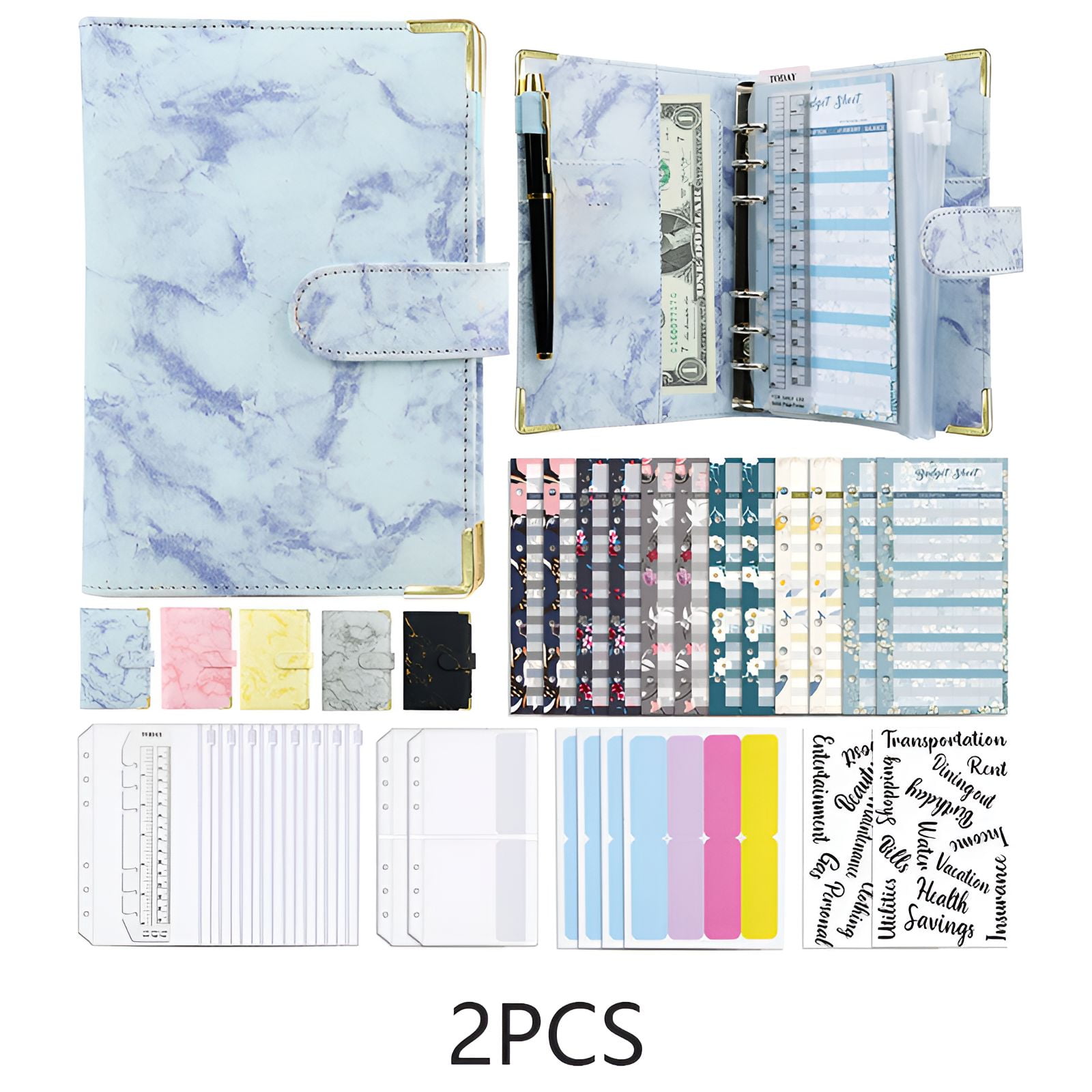CCOCC 2Pcs Budget Binder,Imitation Marble Texture Pu Layer Budget ...