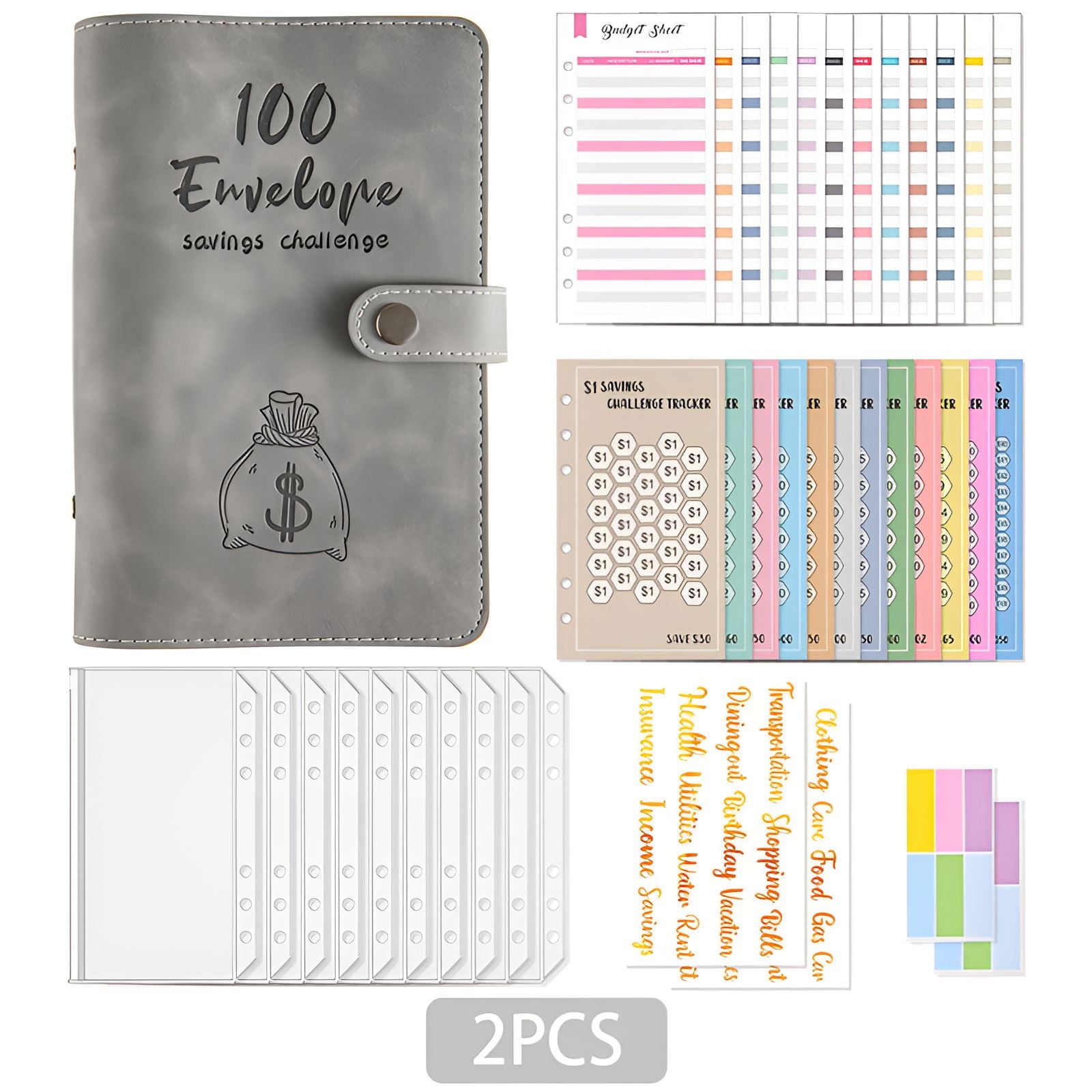 CCOCC 2Pcs Budget Binder,Layered Milestone Tracking Form 100 Envelopes Money Saving Challenge ...