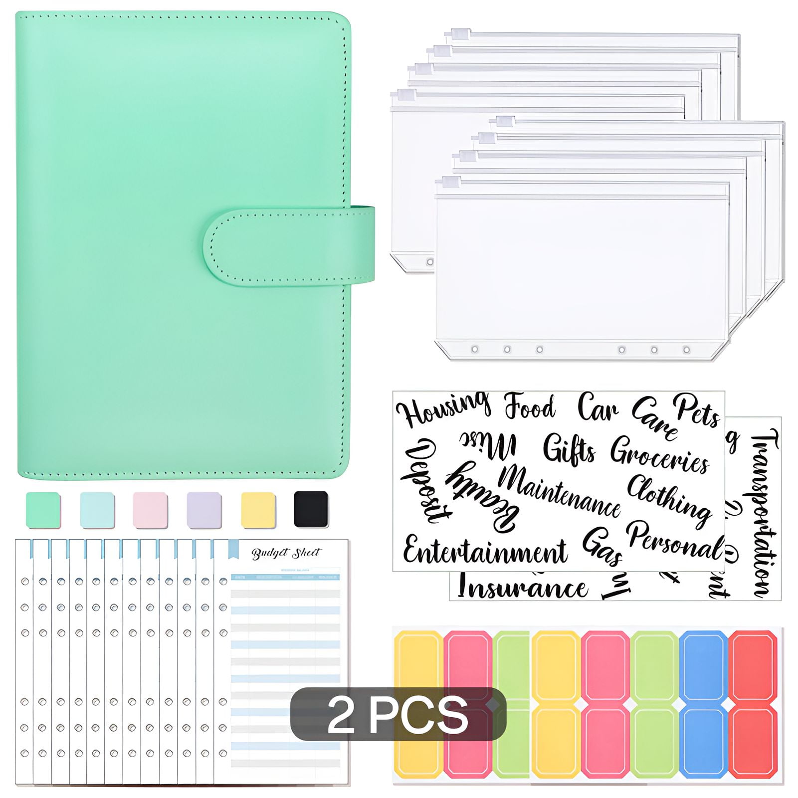 CCOCC 2Pcs Budget Binder,Minimalist Black Pu Wrap Budget Binder with Cash Envelopes,Open-Ring ...