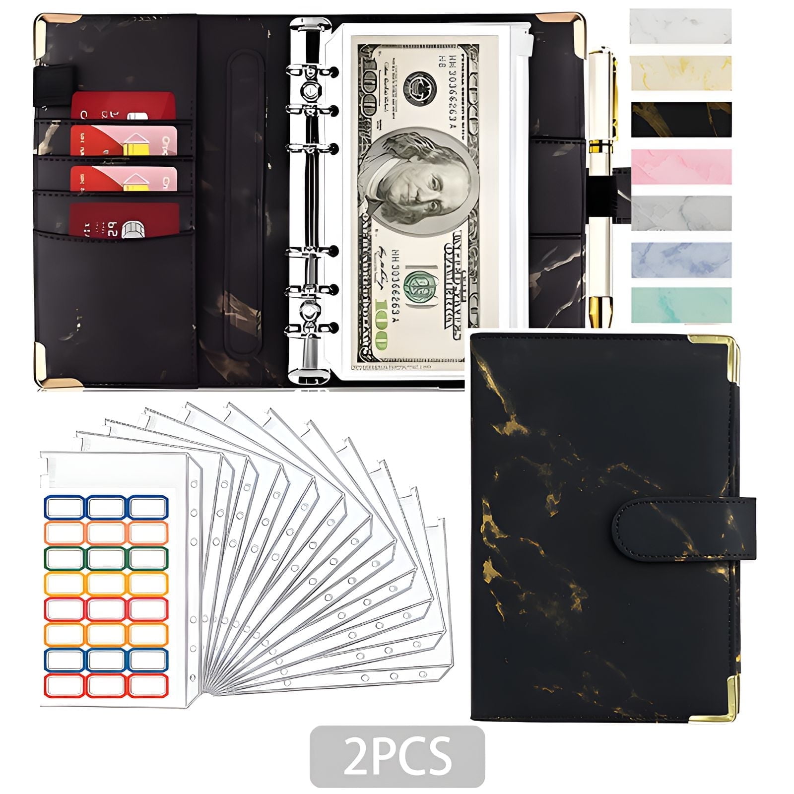 CCOCC 2Pcs Budget Binder,Refined Leather Grain Surface 100 Envelopes Money Saving Challenge ...