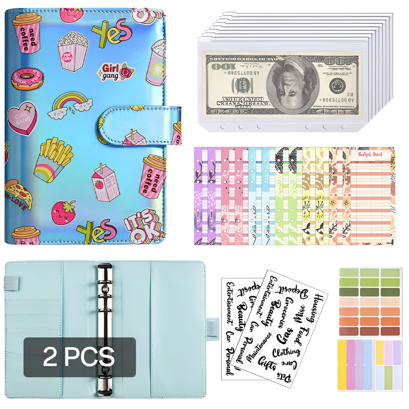 CCOCC 2Pcs Budget Binder,Sectioned Color Tabs Budget Binder with Cash ...