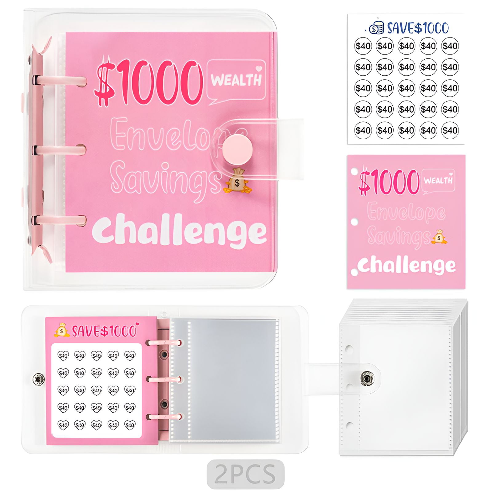 CCOCC 2Pcs Budget Binder,See-Through Pvc Shell Budget Binder with Cash ...