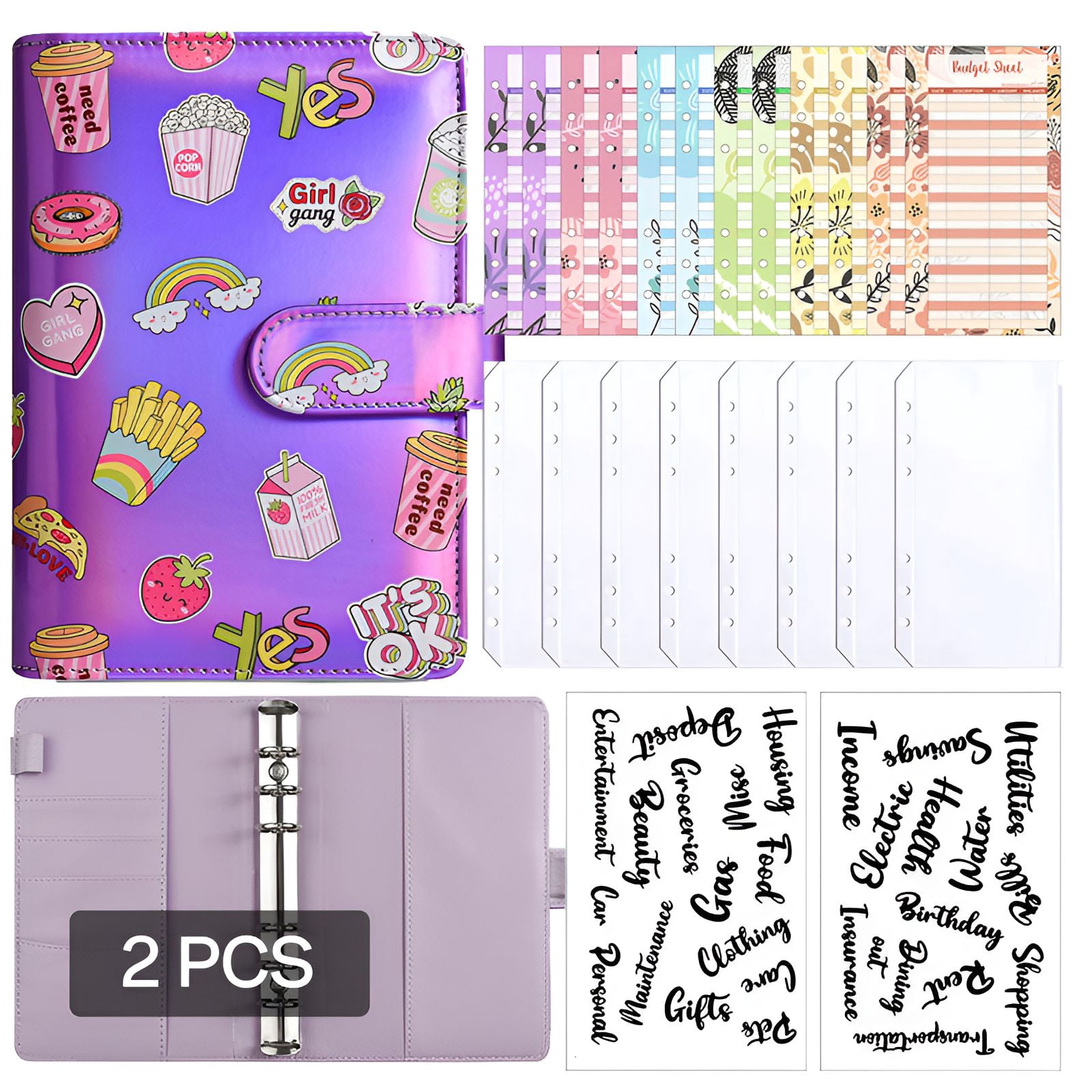 CCOCC 2Pcs Budget Binder,Snap-Button Design Easy Open-Close 100 ...