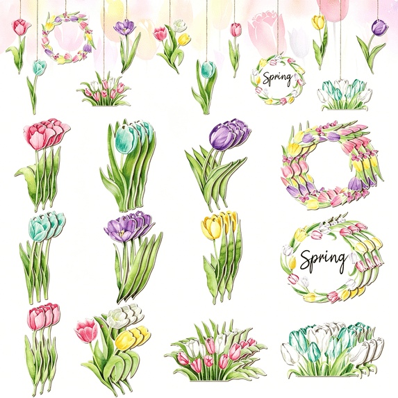CCOCC 36 Pcs Spring Ornaments for Tree Spring Flower Tulip Wooded ...