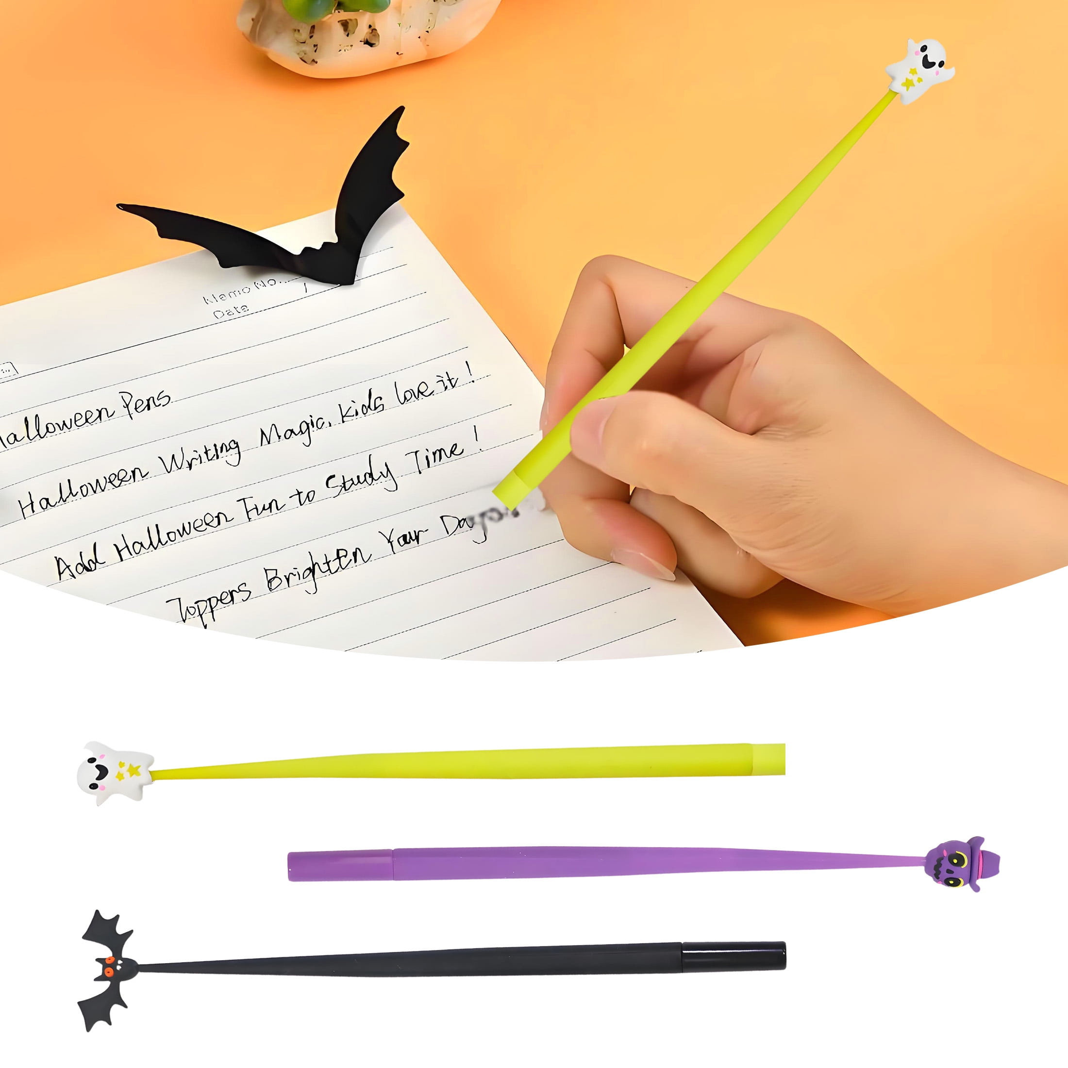 CCOCC 3Pcs Halloween Pens,Ghost,Bat,Skull Ballpoint Pens,0.5mm Black ...