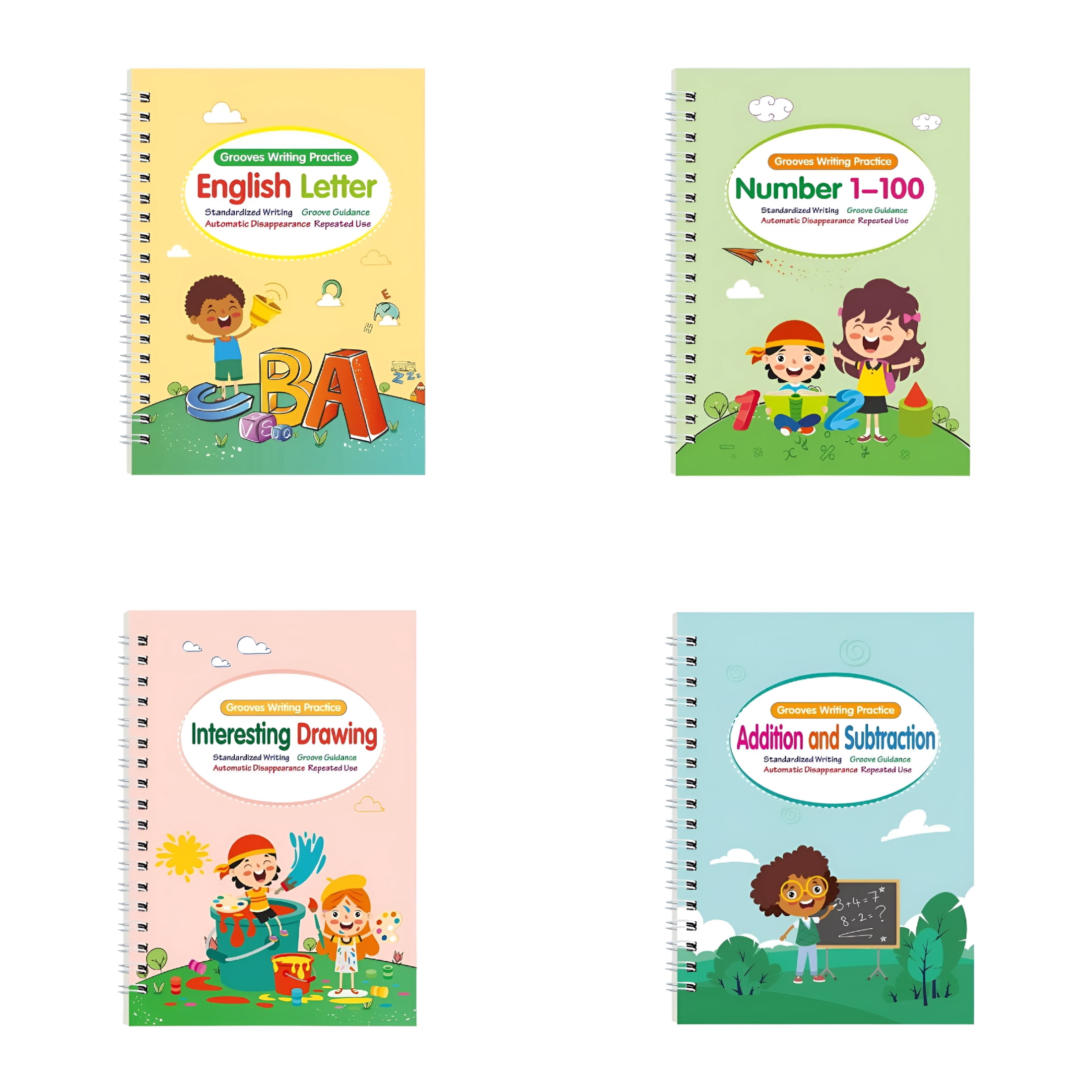 CCOCC 4 Pcs Magic Grooved writing Practice Copybook colorful Groove ...