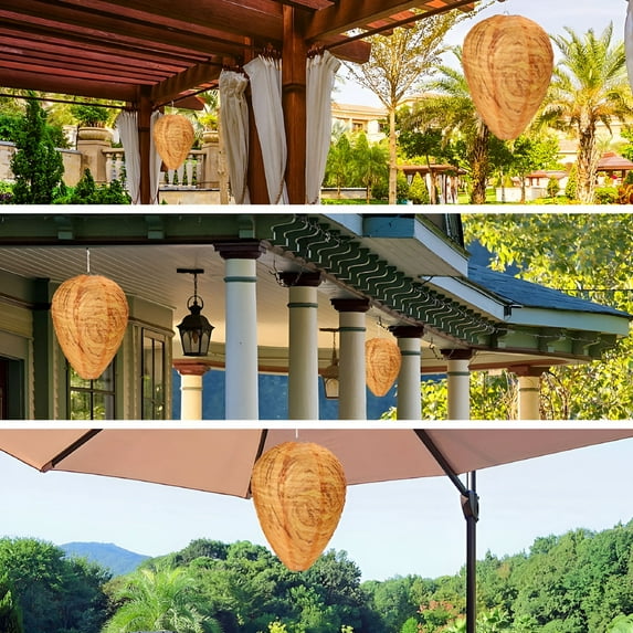 CCOCC 4 Pieces Waterproof Wasp Nest Decoys Hanging Hornet Deterrents Fake Cloth Wasp Nest Non ...