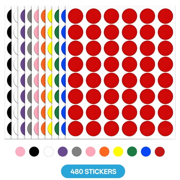 CCOCC 480 Pcs Dot Stickers Round Colored Dot Stickers Removable ...