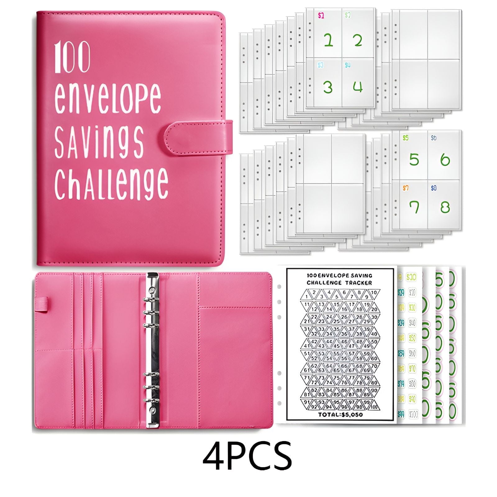 CCOCC 4Pcs 100 Day Savings Challenge Binder,Paired Design 100-Day Money ...