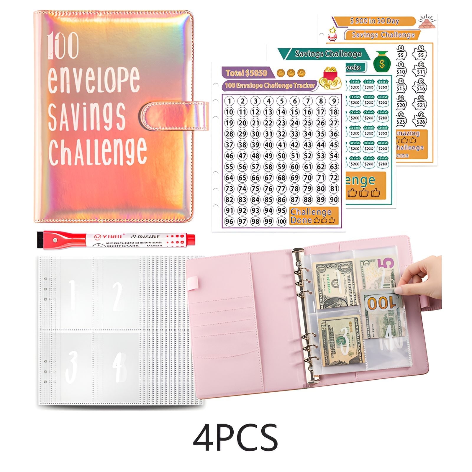 CCOCC 4Pcs 100 Day Savings Challenge Binder,Purpose-Built Savings ...