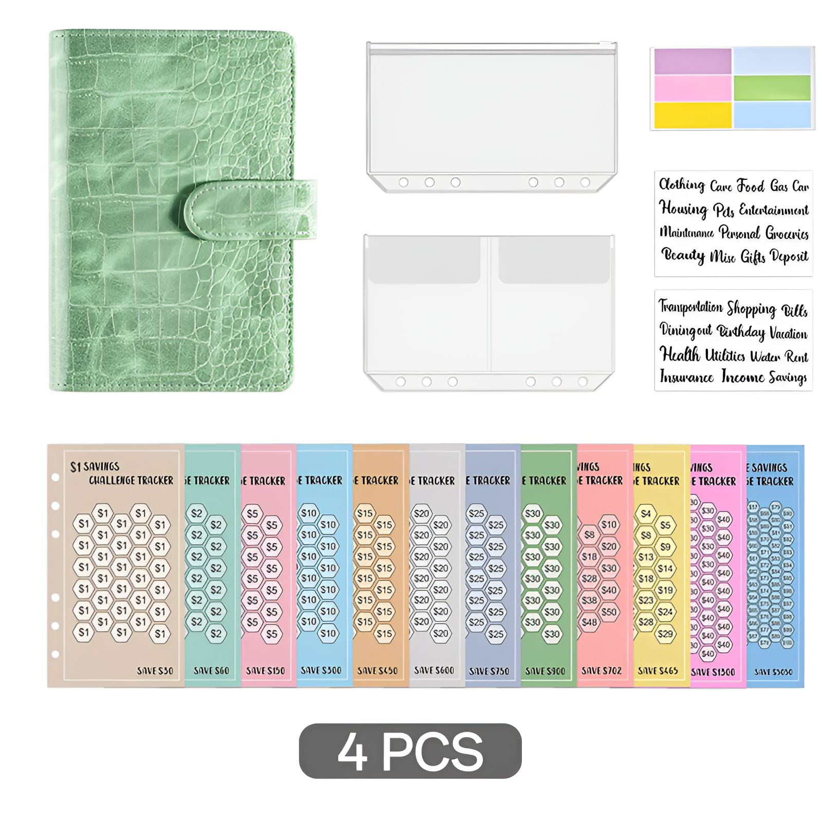 CCOCC 4Pcs Budget Binder,Assorted Amount-Saving Tracker Layouts 100 Envelopes Money Saving ...