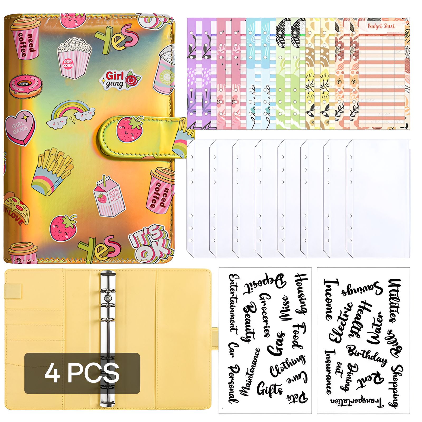 CCOCC 4Pcs Budget Binder,Chromatic Sorting Labels 100 Envelopes Money ...