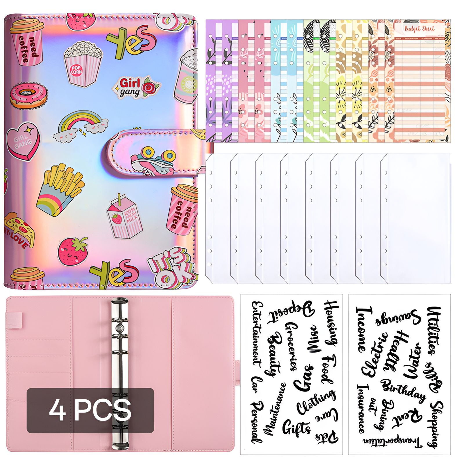 CCOCC 4Pcs Budget Binder,Chromatic Sorting Labels 100 Envelopes Money ...