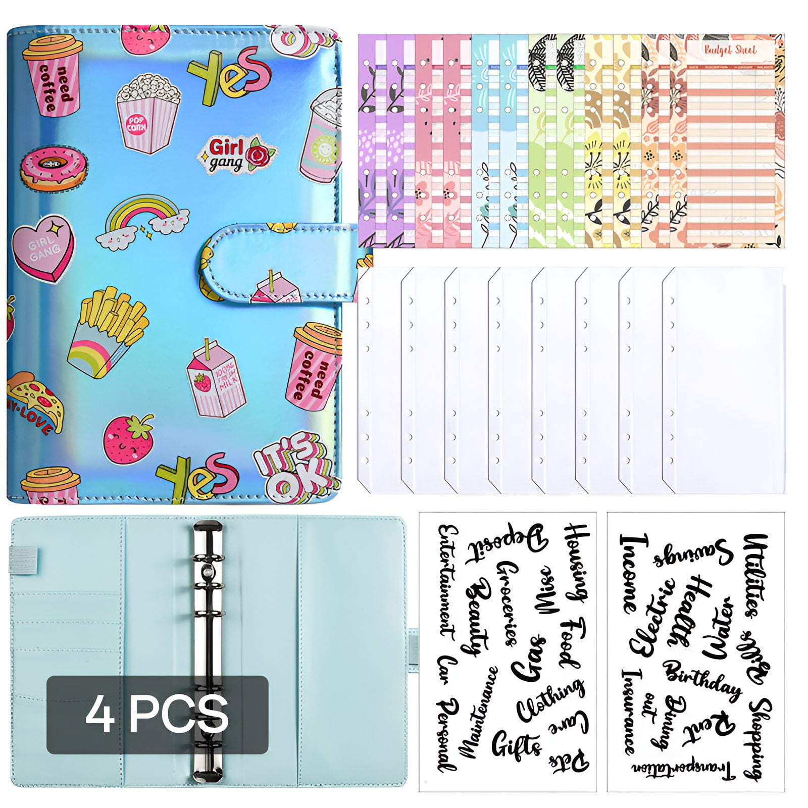 CCOCC 4Pcs Budget Binder,Chromatic Sorting Labels 100 Envelopes Money ...