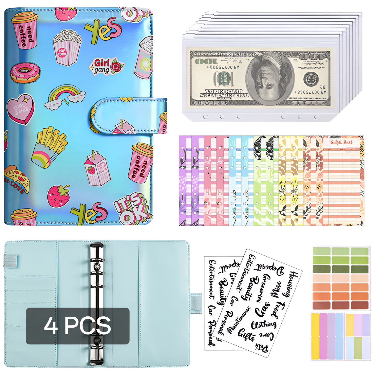 CCOCC 4Pcs Budget Binder,Click-Snap Form Stable Access 100 Envelopes ...