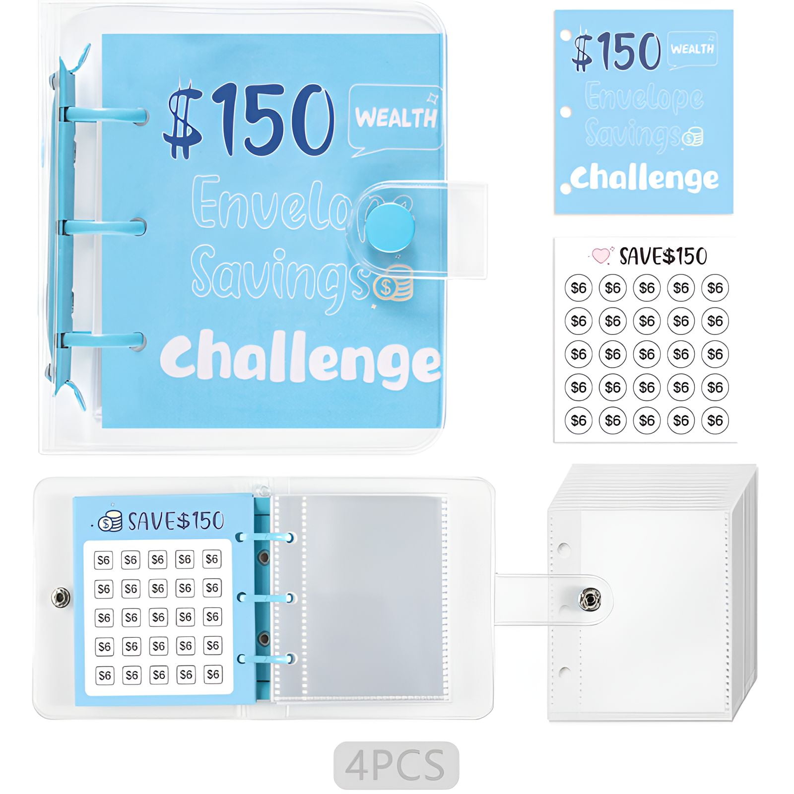 CCOCC 4Pcs Budget Binder,Crystal-Clear Pvc Texture Budget Binder with ...