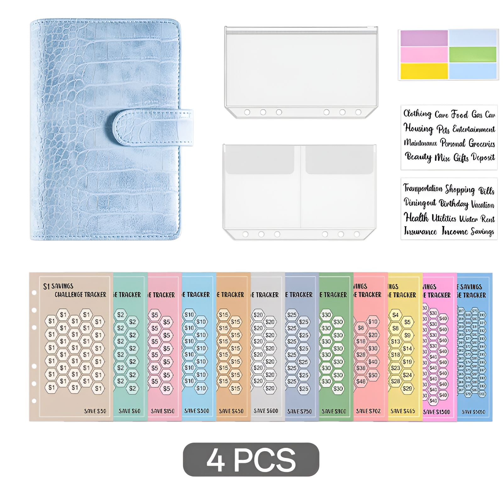 CCOCC 4Pcs Budget Binder,Different Value Savings Log Templates 100 ...