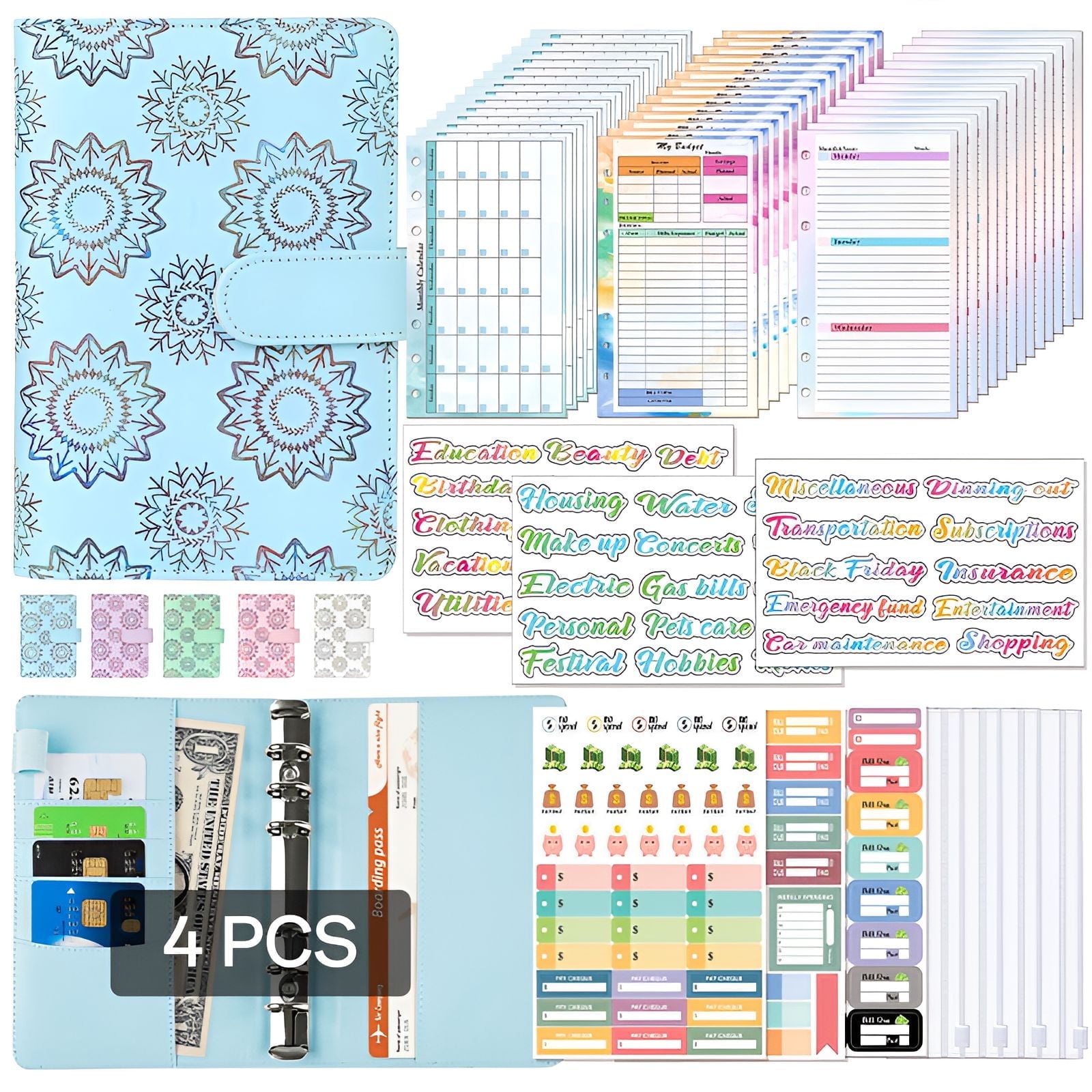 CCOCC 4Pcs Budget Binder,Flexible Binding System Customizable Pages ...